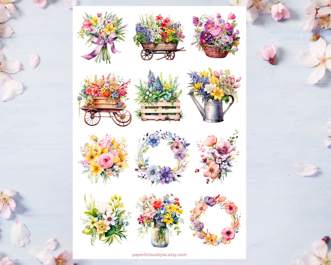 Floral Bouquet Sticker Sheet, Floral Stickers, Flower, Botanical ...