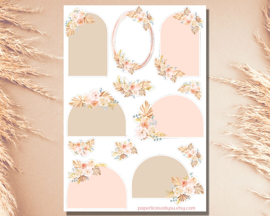 Boho Floral Frame Sticker Sheet Boho Stickers Boho Deco - Etsy