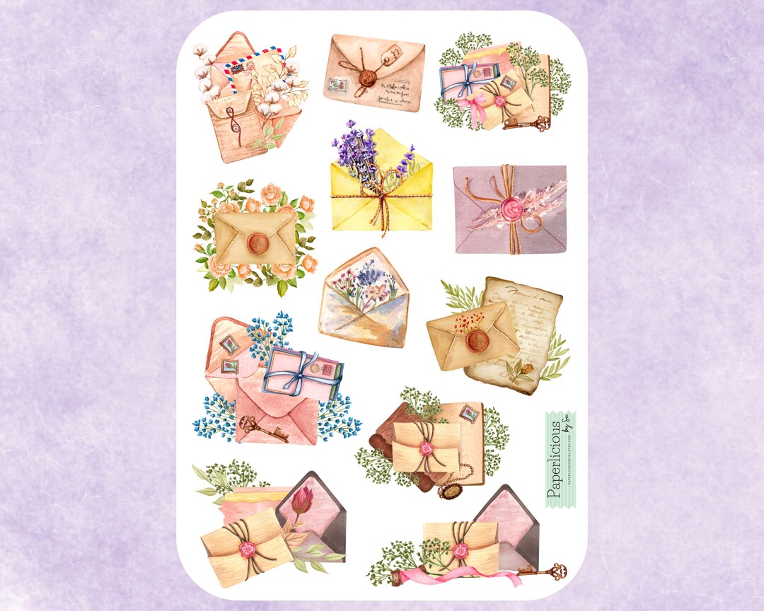 Floral Mail Sticker Sheet, Letter Writing Stickers, Flower Envelope ...
