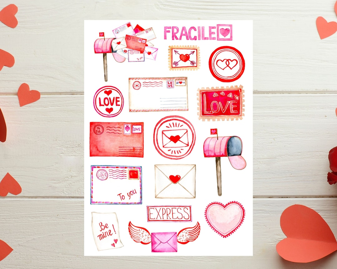 Love Letters Sticker Sheet, Valentines Day Mail Stickers, Valentine's ...