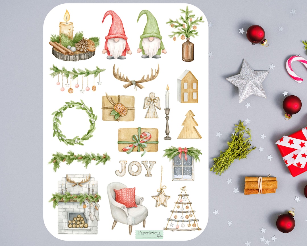 Scandinavian Christmas Sticker Sheet, Christmas Stickers, Gnome, Nordic ...