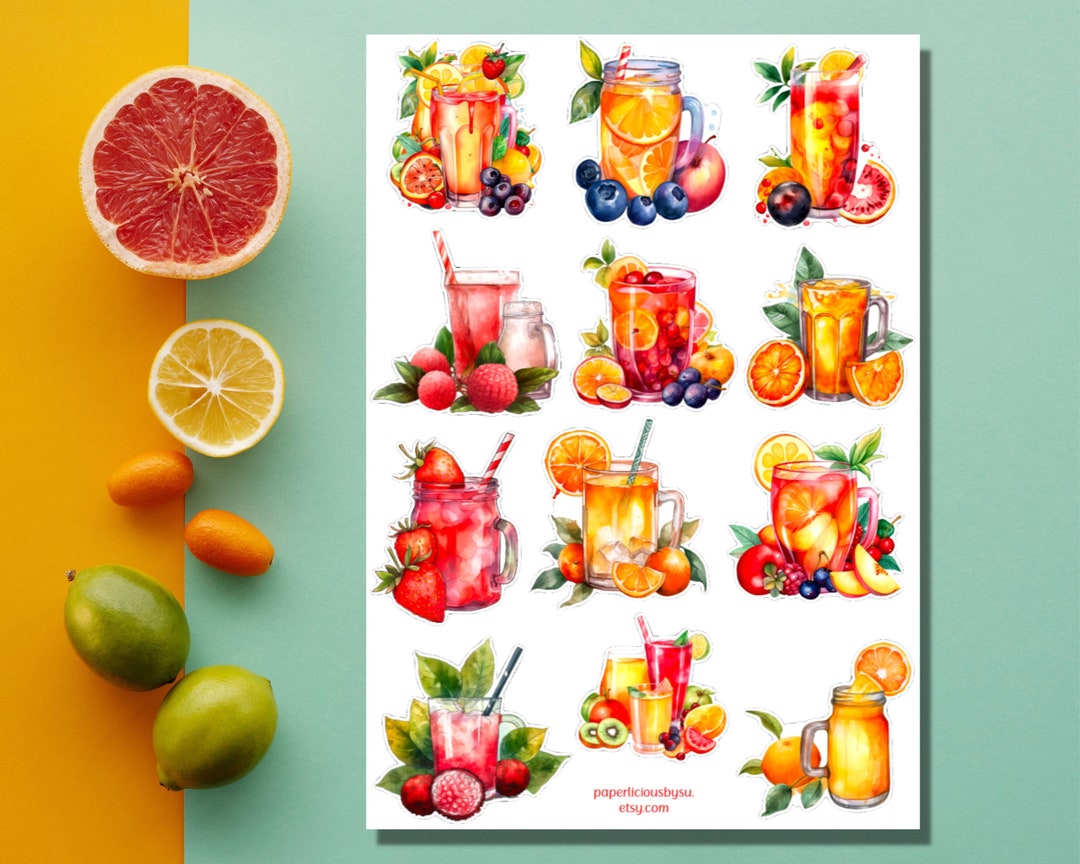 Summer Drinks Sticker Sheet, Fruit, Cocktail, Juice, Foodie, Orange ...
