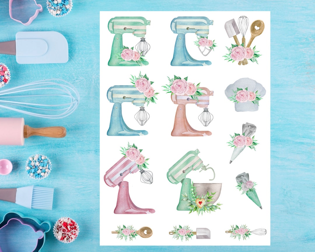 Floral Mixer Sticker Sheet, Baking Stickers, Cooking, Culinary, Baker ...