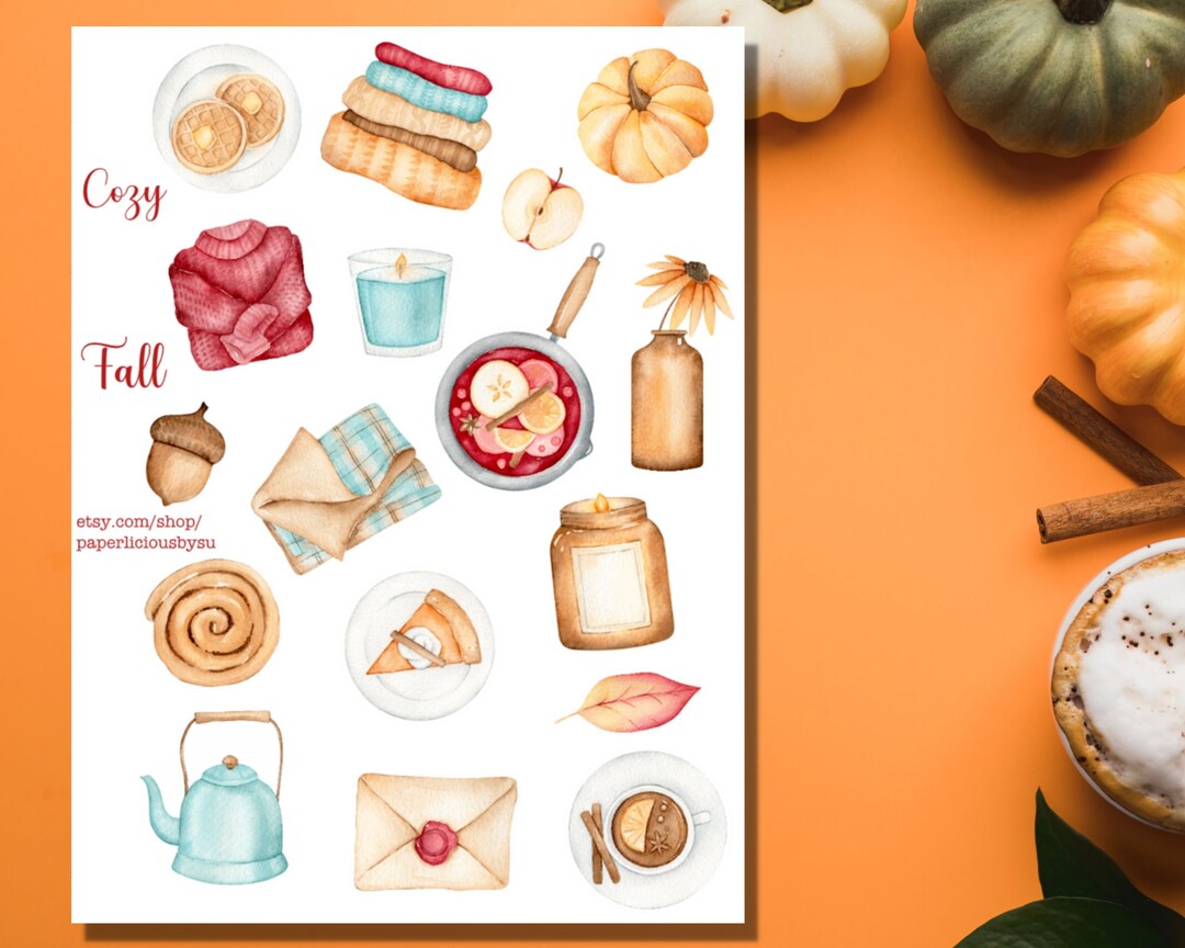 Cozy Fall Sticker Sheet, Fall Stickers, Pumpkin Stickers, Bujo Stickers ...