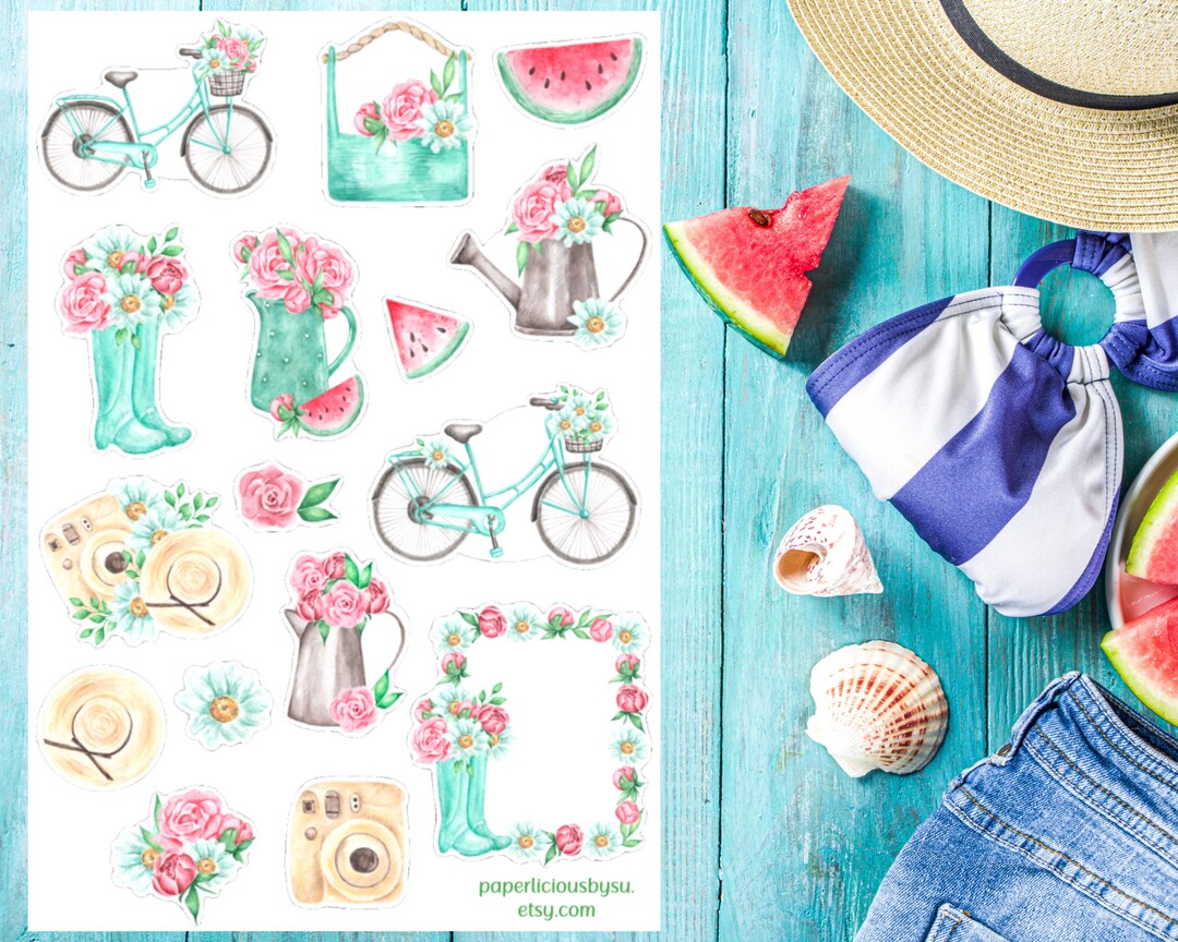 Floral Summer Sticker Sheet, Summer Stickers, Floral Stickers, Summer ...