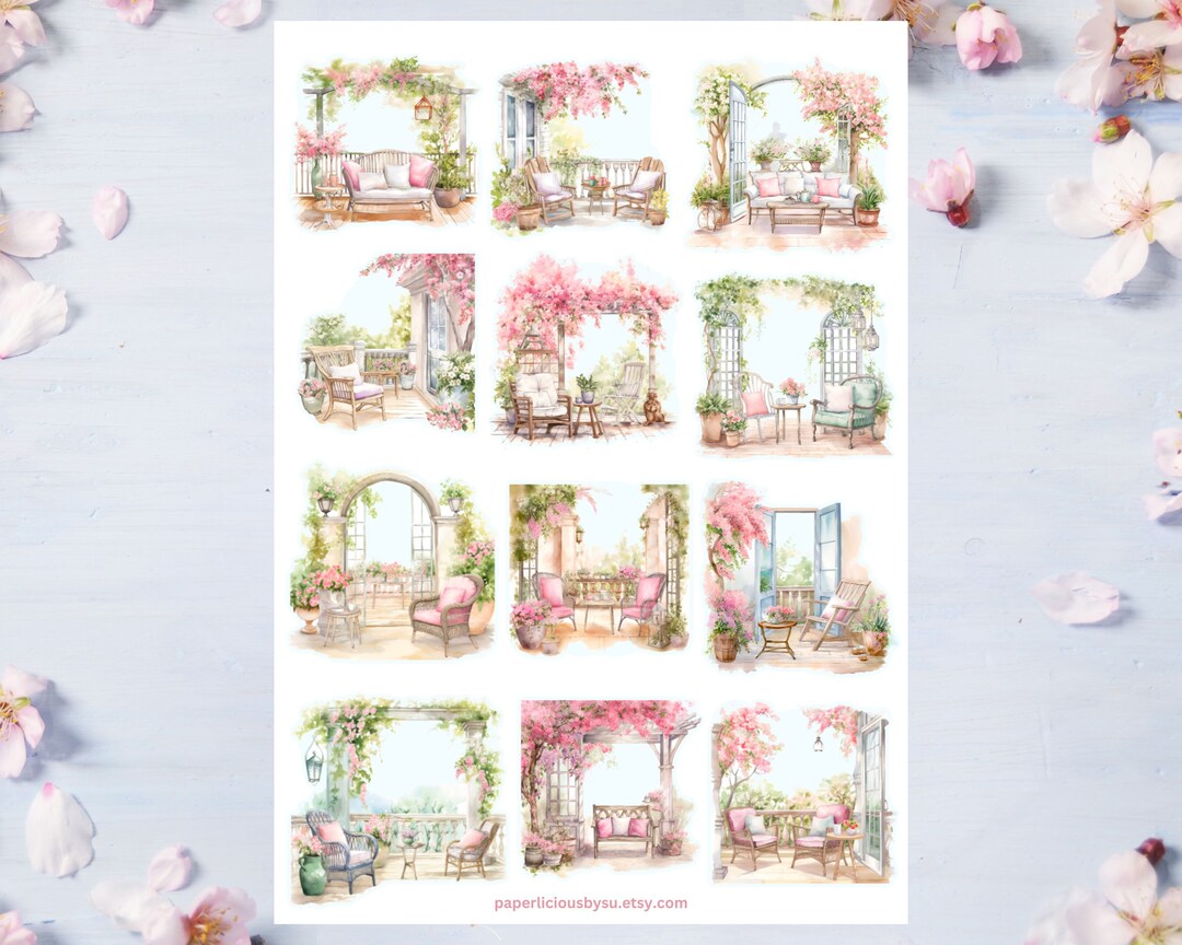 Spring Patio Sticker Sheet, Balcony, Floral Spring Stickers, Floral ...