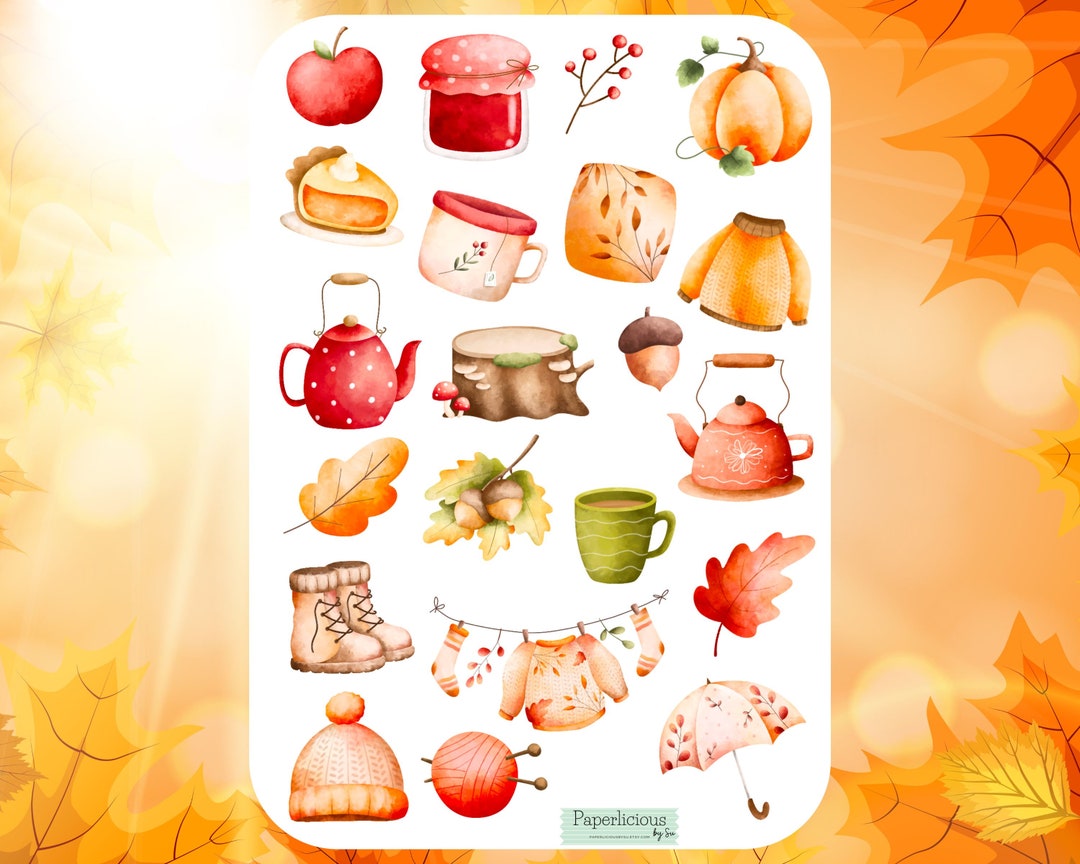 Cute Fall Sticker Sheet, Fall Sticker Sheet, Autumn Sticker, Sweater ...