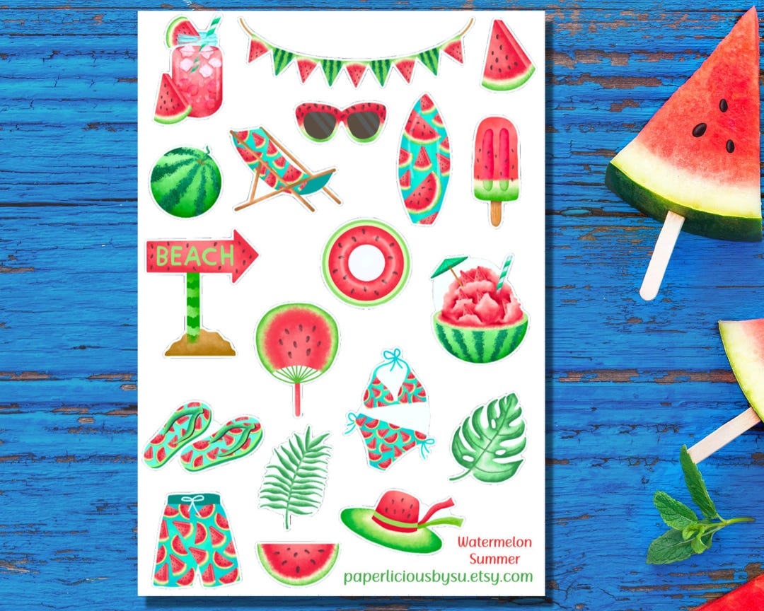 Watermelon Summer Sticker Sheet, Watermelon Stickers, Summer Stickers ...