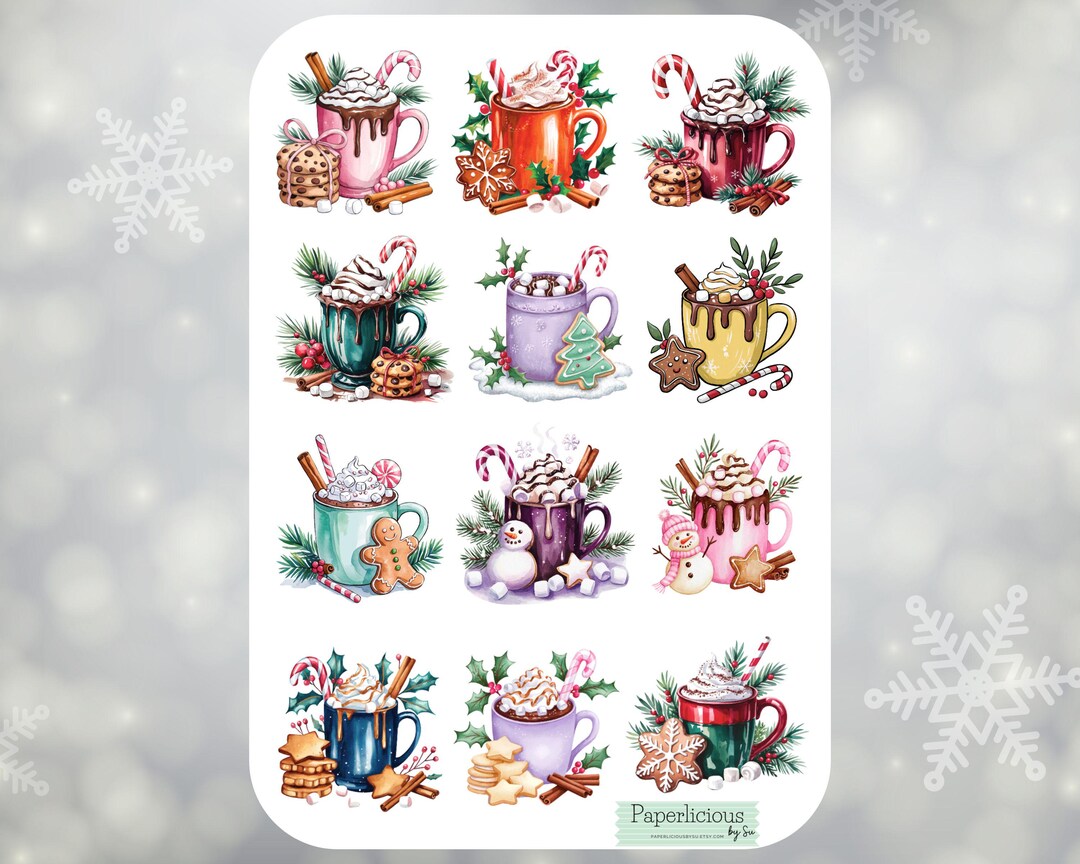 Hot Chocolate Sticker Sheet, Hot Cocoa Stickers, Christmas Stickers ...
