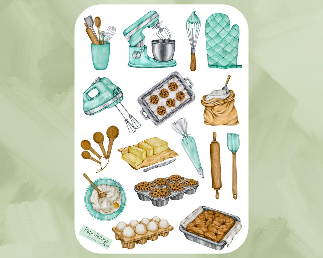 Watercolor Baking Sticker Sheet, Baking Stickers, Cooking, Culinary ...