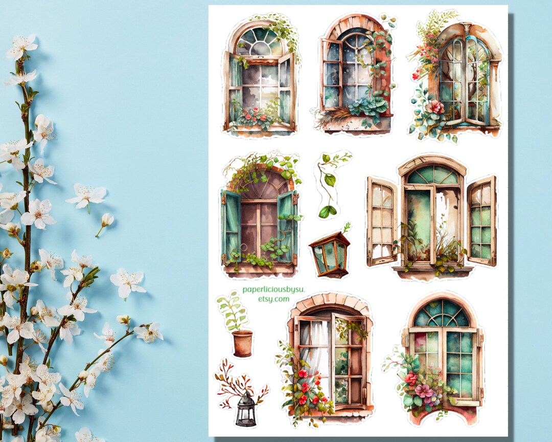 Floral Window Sticker Sheet, Watercolor Plant Stickers, Garden ...