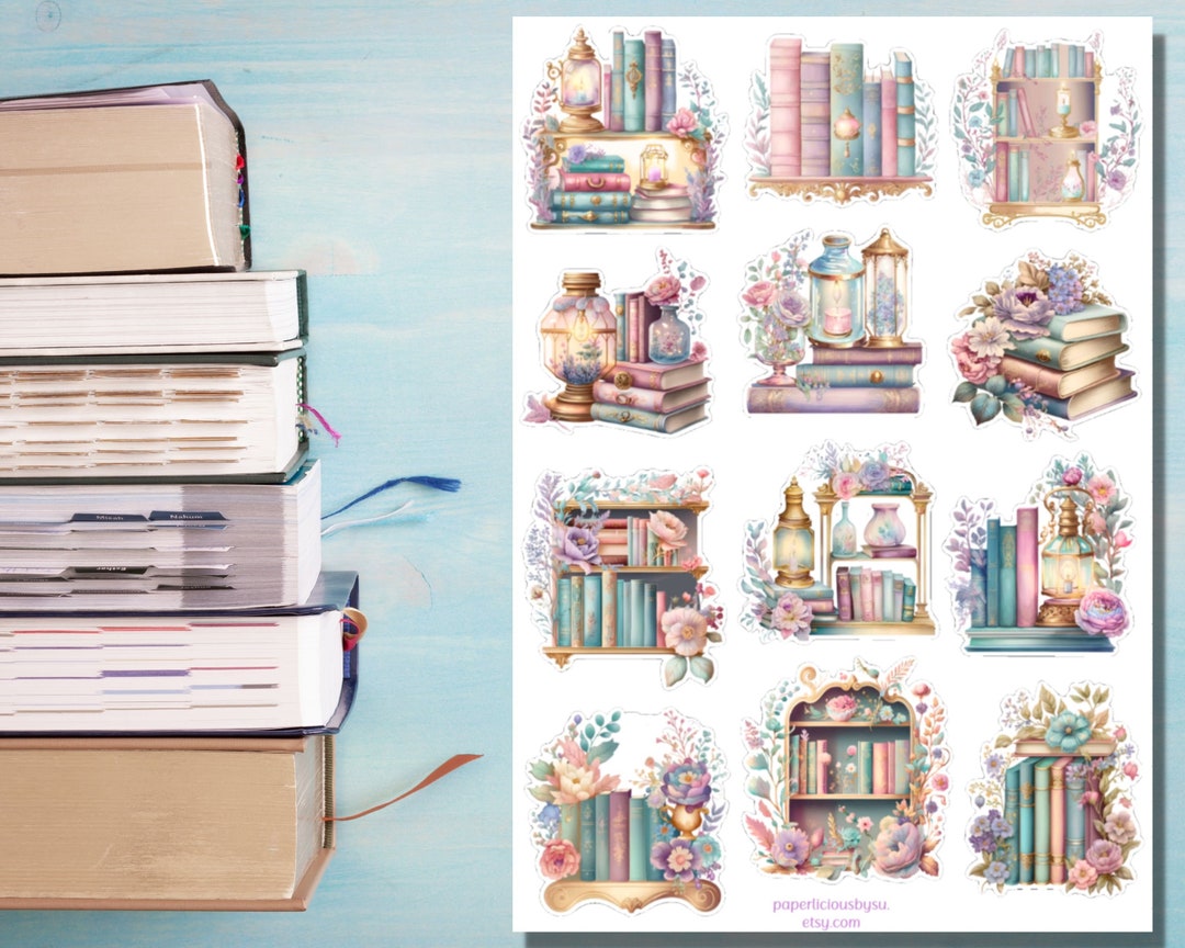 Floral Book Sticker Sheet, Book Stickers, Flower Stickers, Bookworm ...