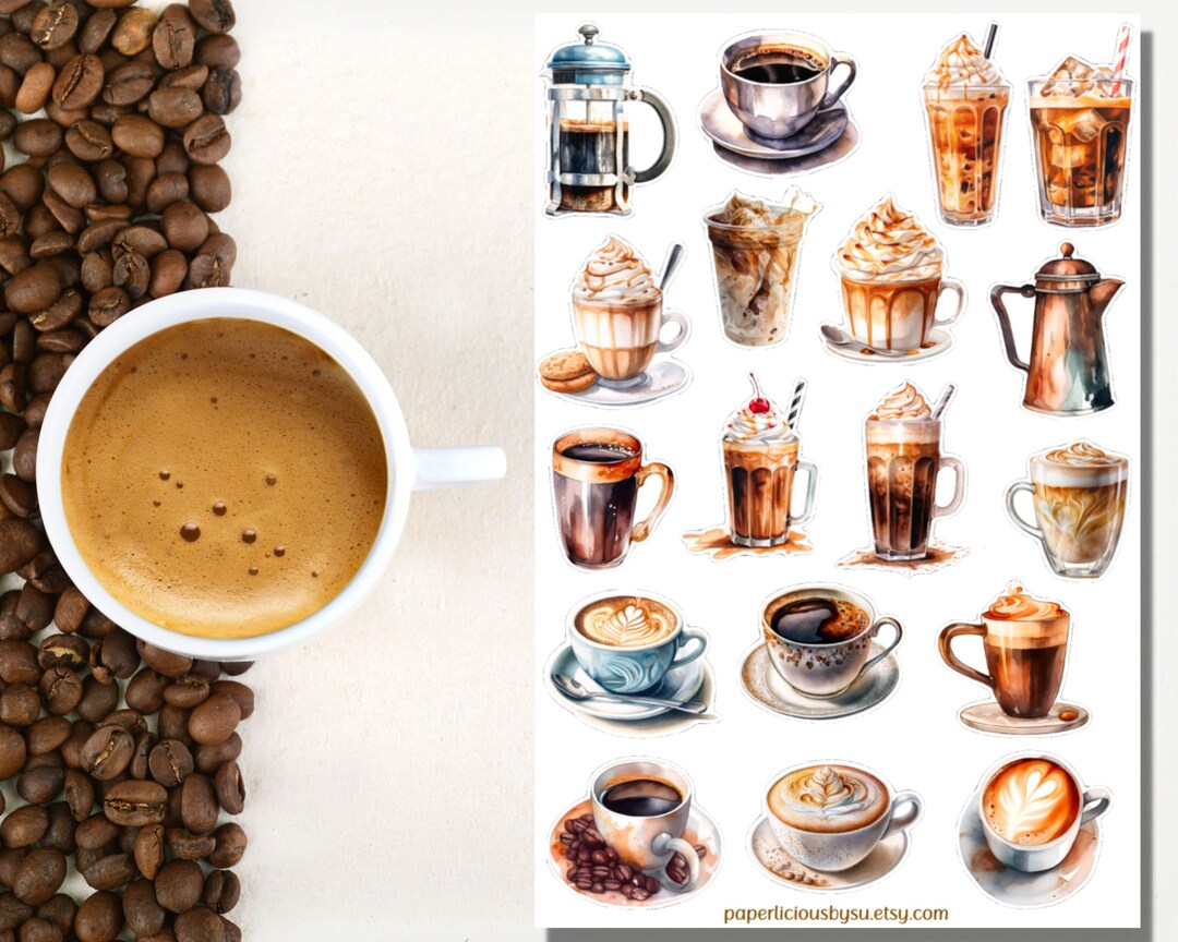 Coffee Sticker Sheet, Coffee Stickers, Coffee Lover, Latte, Cafe, Foodie, Drinks, Planner ...