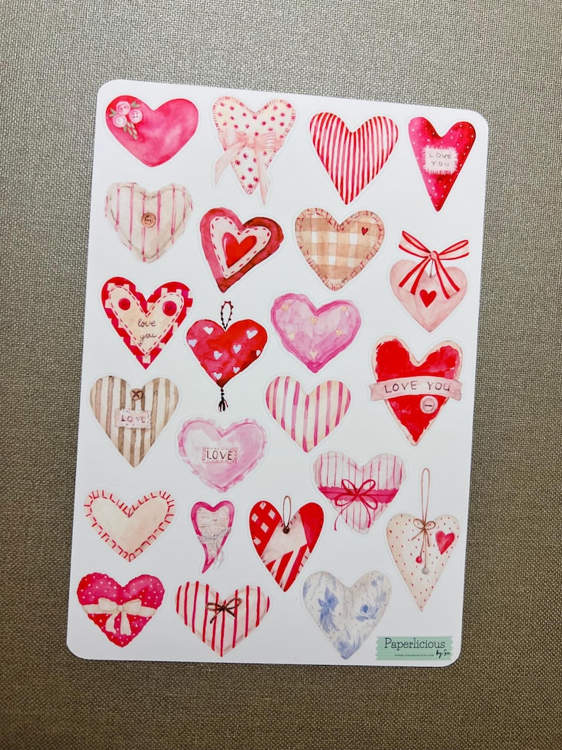 Watercolor Heart Sticker Sheet, Valentine's Day Stickers, Heart ...