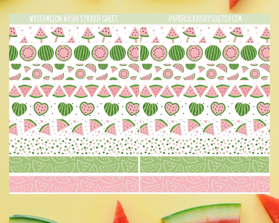 Watermelon Washi Sticker Sheet, Watermelon Sticker, Watermelon Planner ...