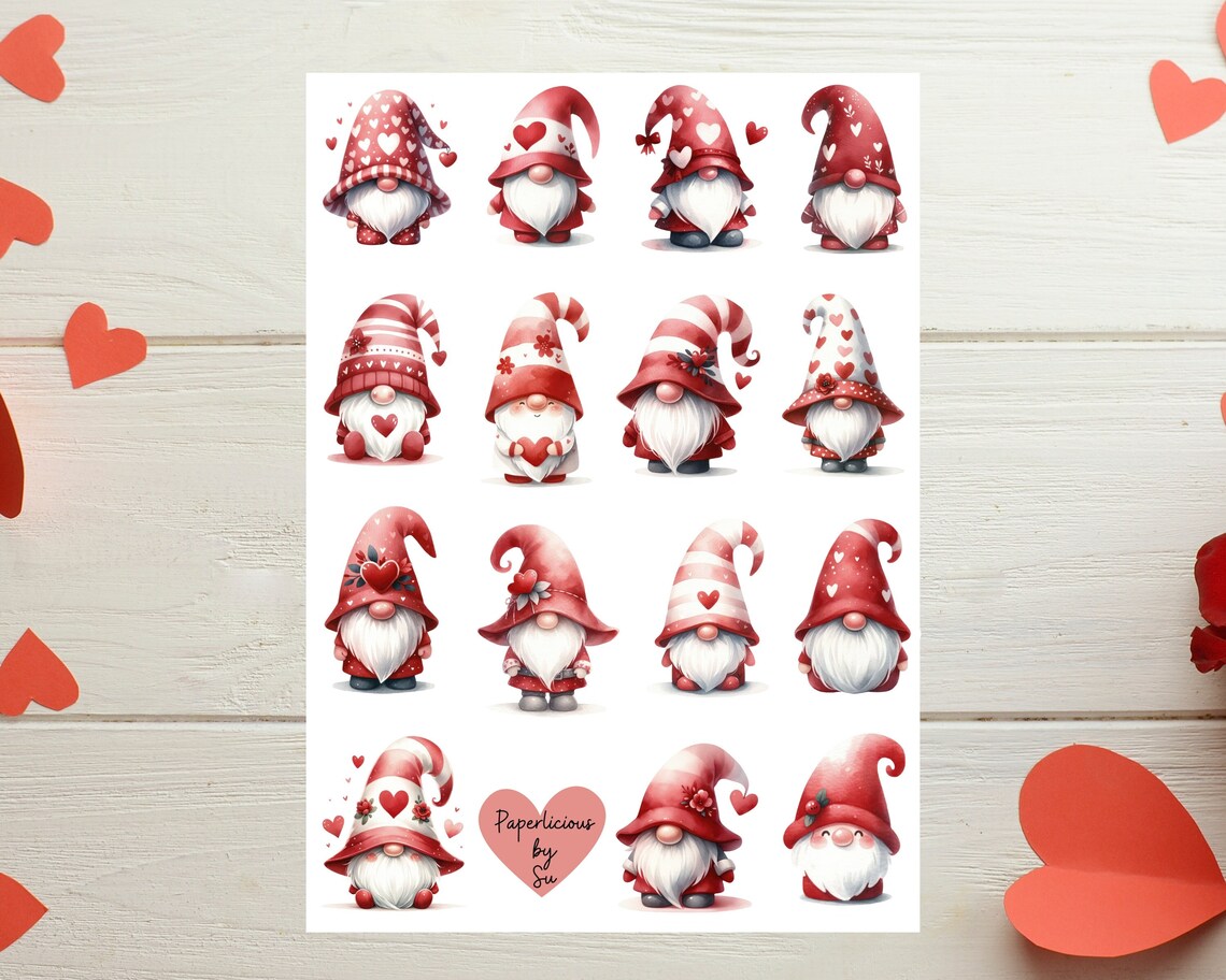 Valentines Gnome Sticker Sheet, Valentine's Day Sticker Sheet, Gnome ...