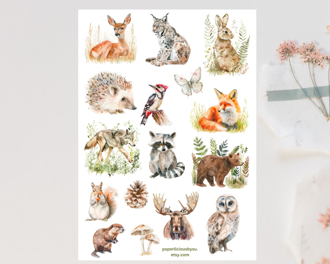 Forest Animal Sticker Sheet, Forest Stickers, Woodland Animals, Nature ...