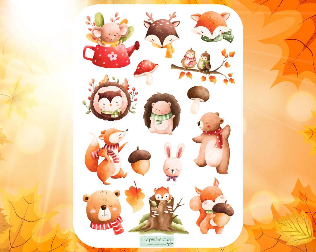 Cute Fall Forest Animal Sticker Sheet, Forest Stickers, Woodland ...