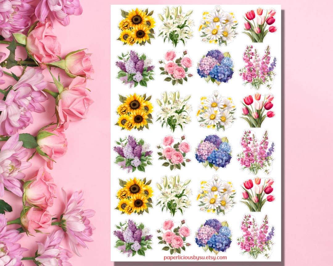 Floral Bouquet Sticker Sheet, Floral Stickers, Flower, Botanical ...