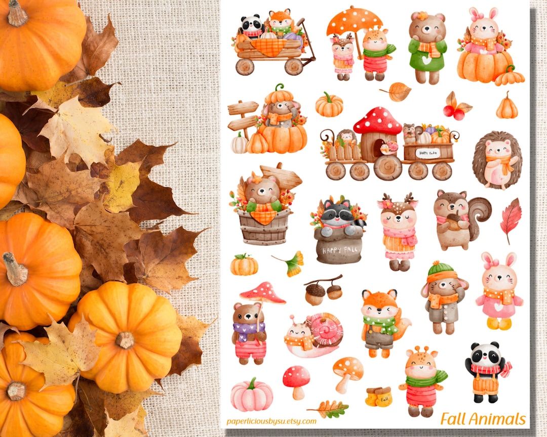 Cute Fall Animal Sticker Sheet, Fall Sticker Sheet, Autumn Stickers ...