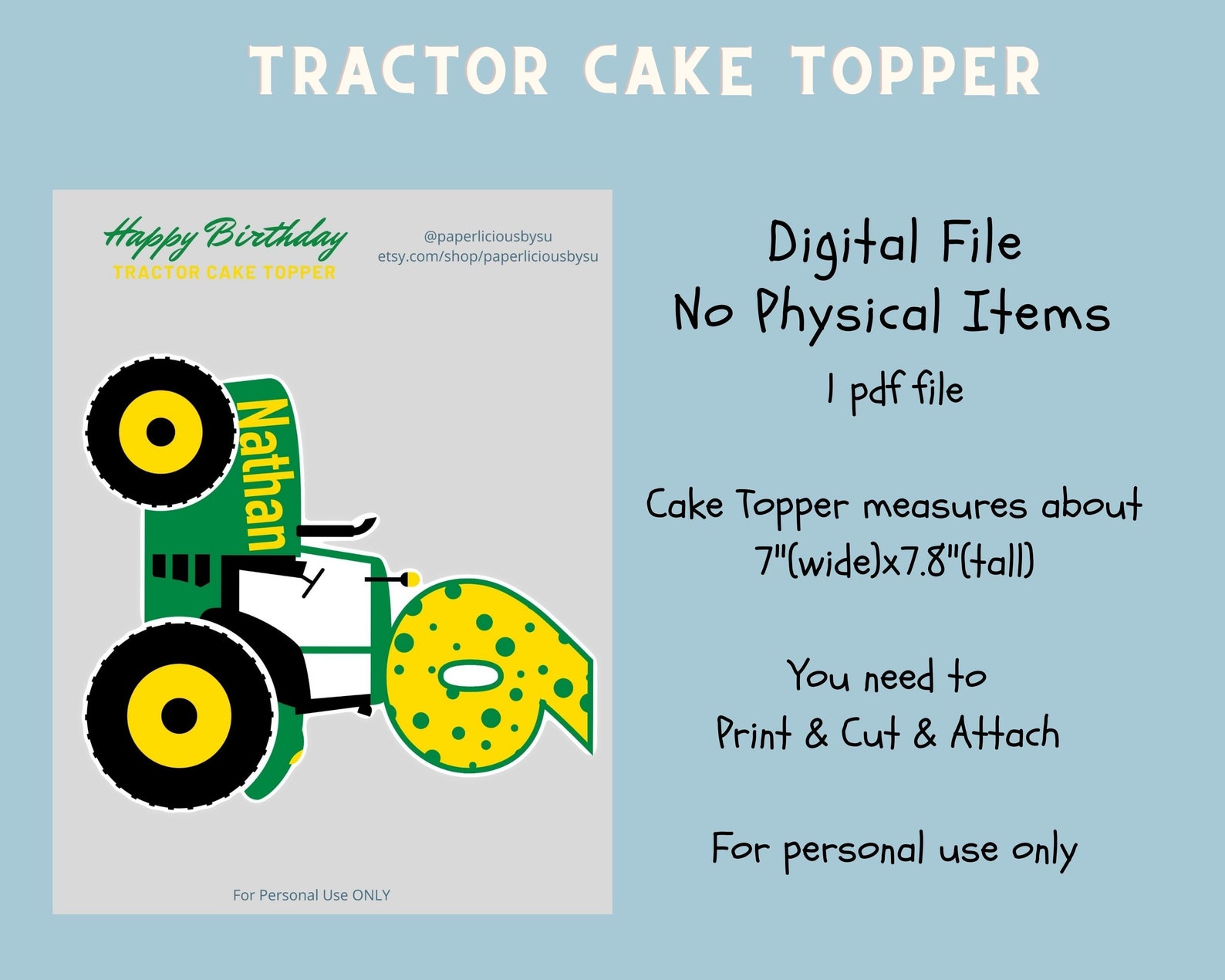 Printable Personalized Tractor Birthday Cake Topper Truck - Etsy