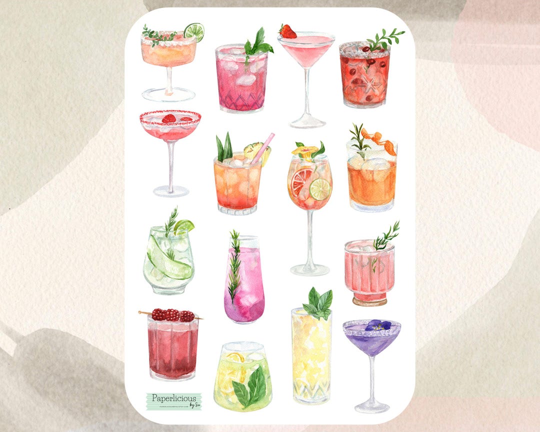 Cocktail Sticker Sheet, Cocktail Sticker, Summer Spirits, Tropical ...
