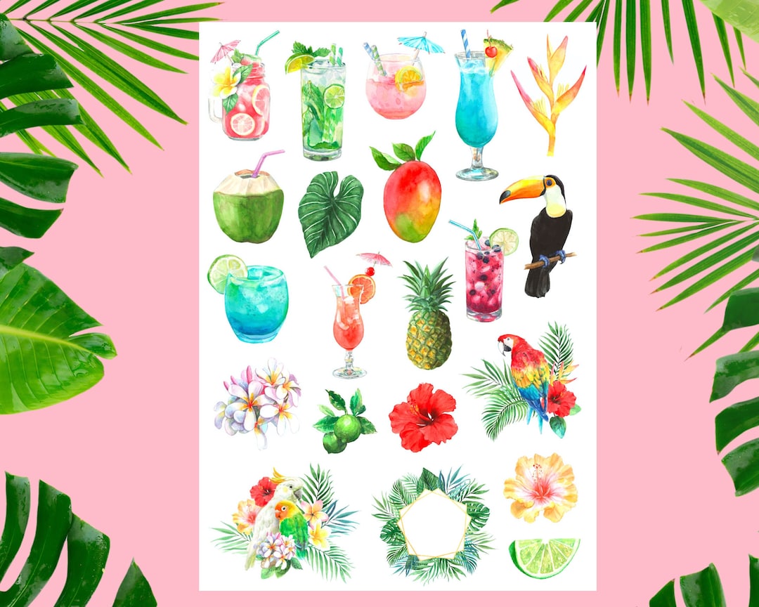 Tropical Summer Sticker Sheet, Vacation, Beach, Holiday, Tropical ...