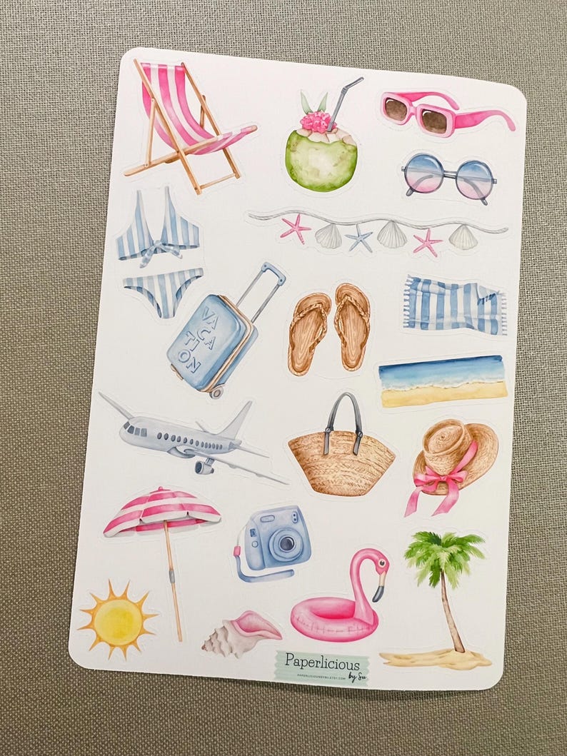 Summer Vacation Sticker Sheet, Travel Stickers, Beach, Holiday ...
