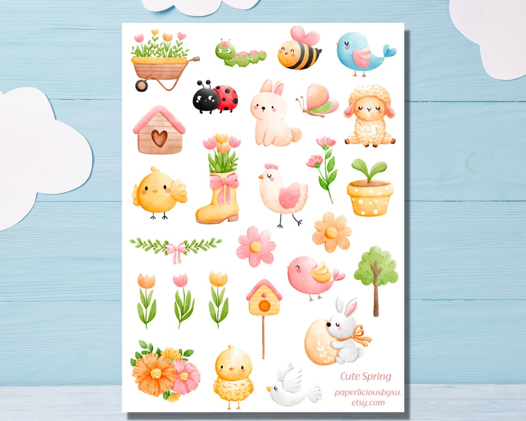 Cute Spring Sticker Sheet, Spring Sticker, Floral Stickers, Spring ...