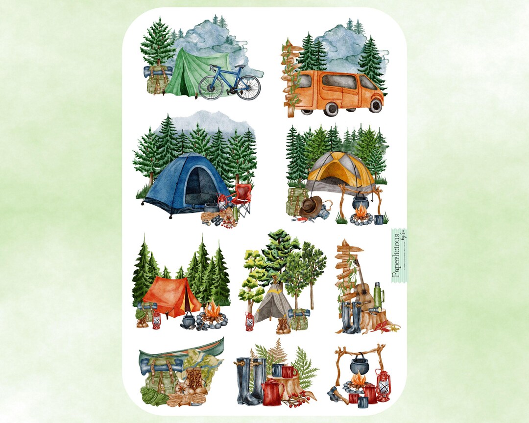 Camping Sticker Sheet, Camping Stickers, Hiking, Outdoor, Nature ...