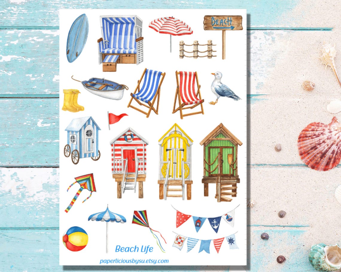 Beach Life Sticker Sheet, Summer Sticker, Aesthetic Stickers, Beach ...