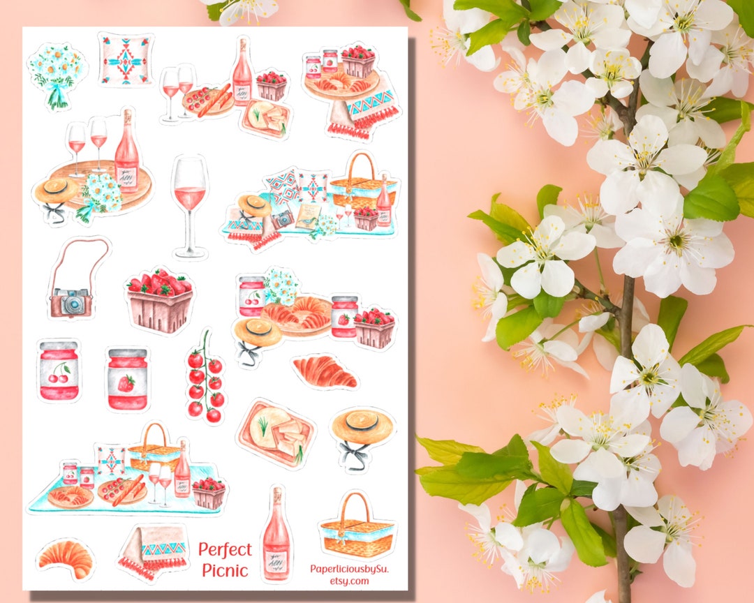 Picnic Sticker Sheet, Spring Stickers, Floral Sticker, Summer, Teatime ...