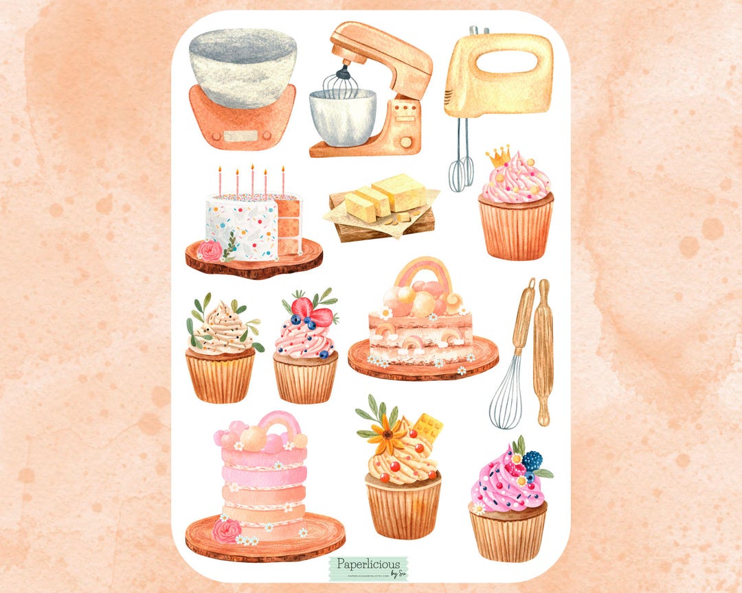 Cake Baking Sticker Sheet, Baking Stickers, Cooking, Culinary, Baker ...