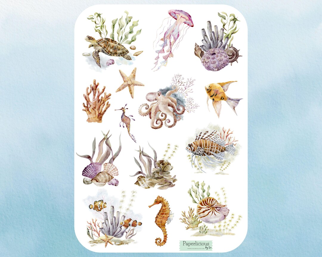 Under the Sea Sticker Sheet, Sea Animal Stickers, Sea Creatures, Sea ...