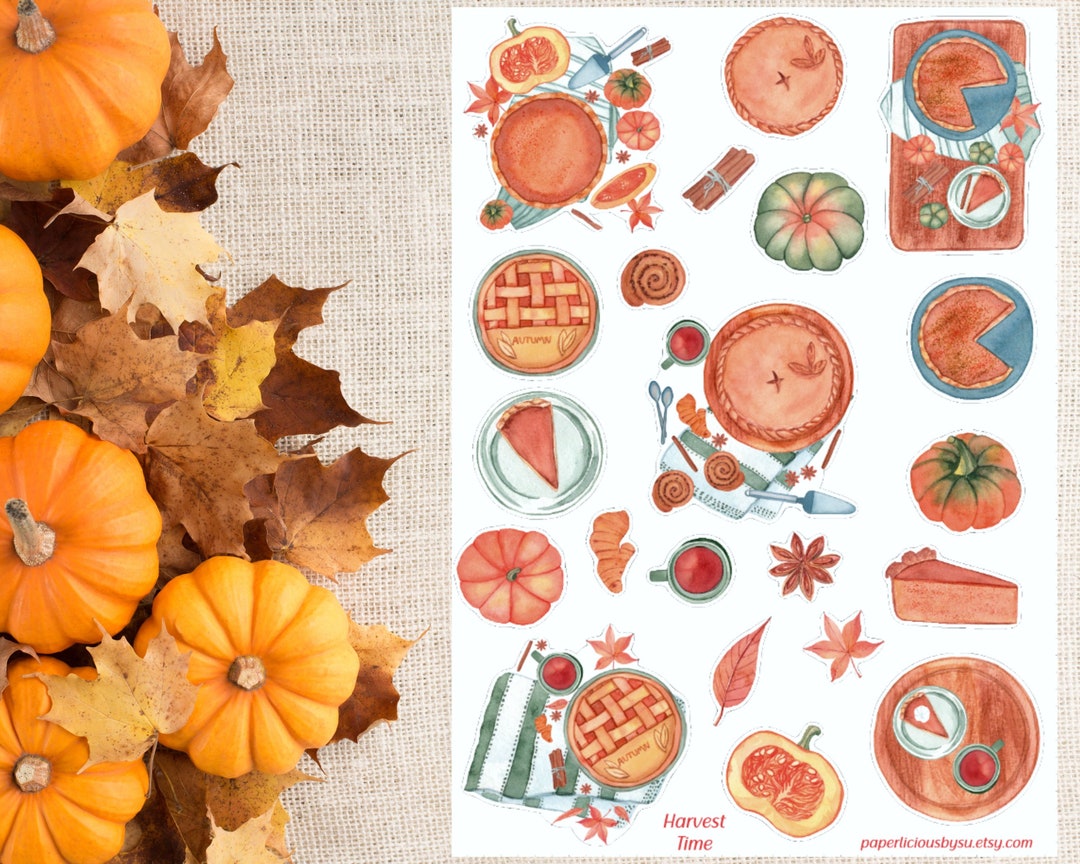 Pumpkin Pie Sticker Sheet, Pumpkin Stickers, Fall, Autumn, Thanksgiving ...