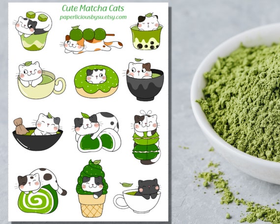 Cute Matcha Cat Sticker Sheet Cute Cat Stickers Matcha - Etsy