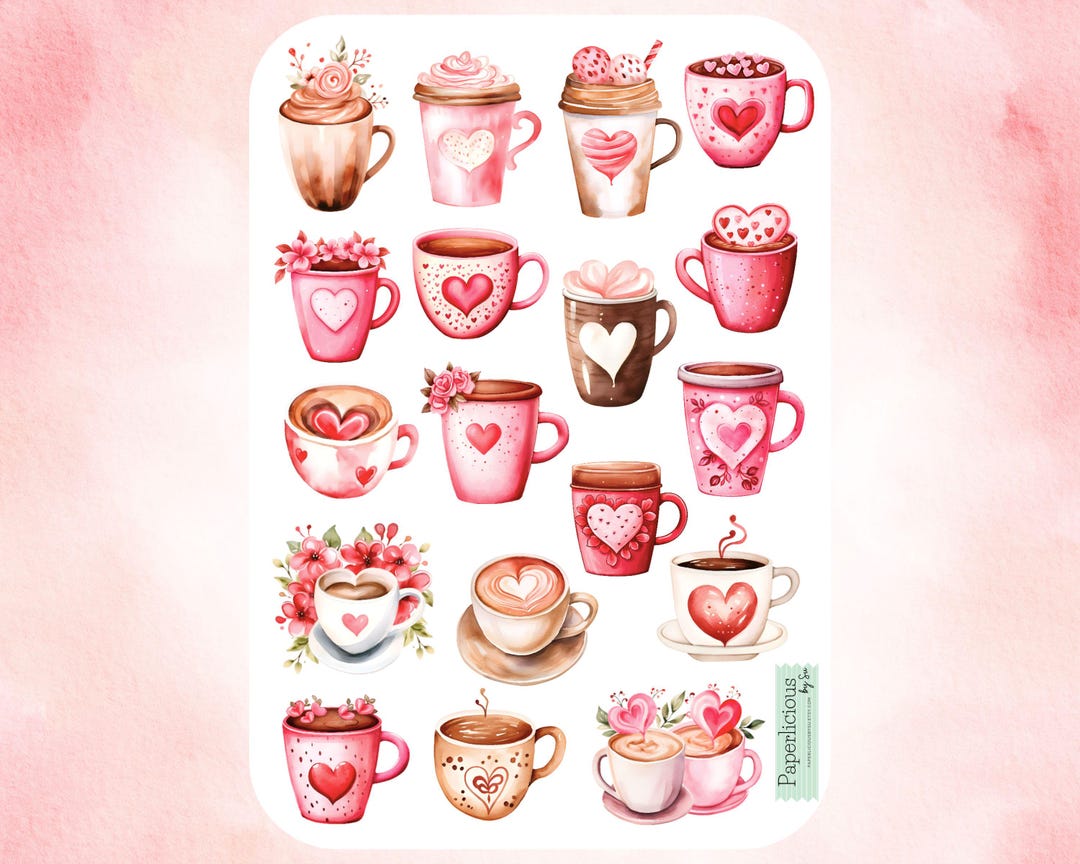 Valentine's Day Coffee Sticker Sheet, Valentine's Day Stickers, Coffee ...
