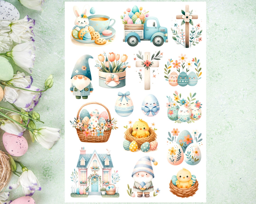 Pastel Easter Sticker Sheet, Easter Stickers, Happy Easter, Watercolor ...