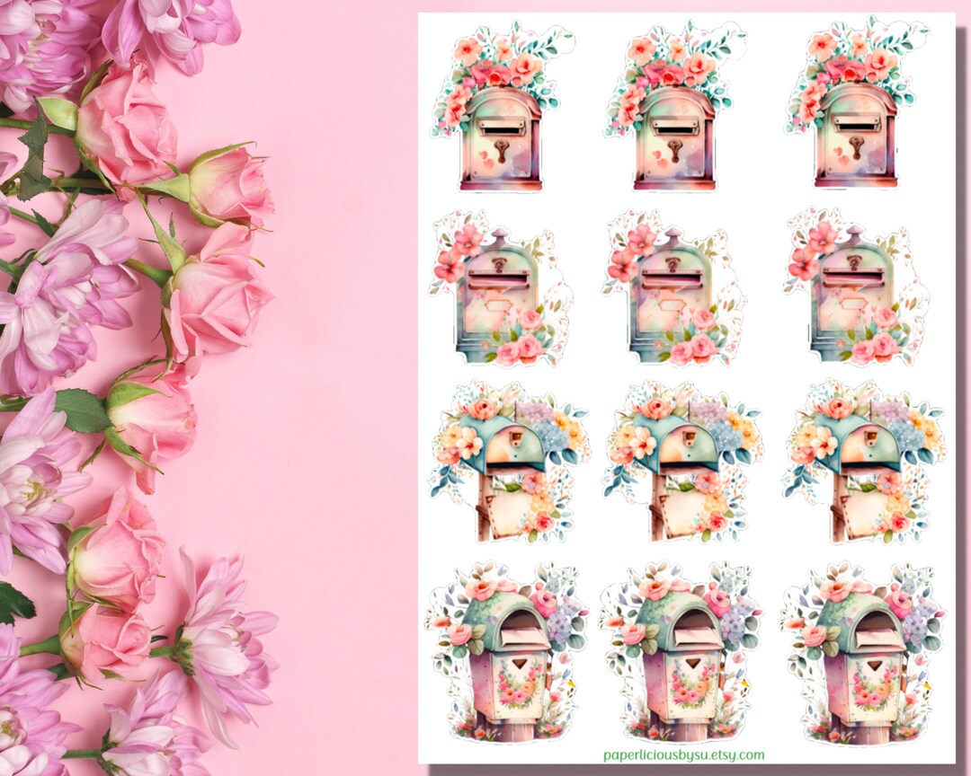 Floral Mailbox Sticker Sheet, Snail Mail, Flower Stickers, Spring ...