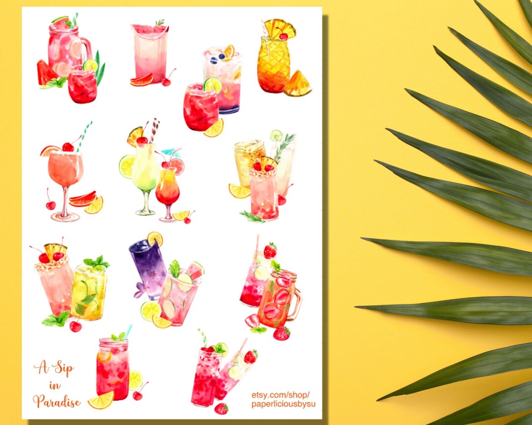 Tropical Drink Sticker Sheet - Cocktail Sticker, Happy Hour Sticker ...