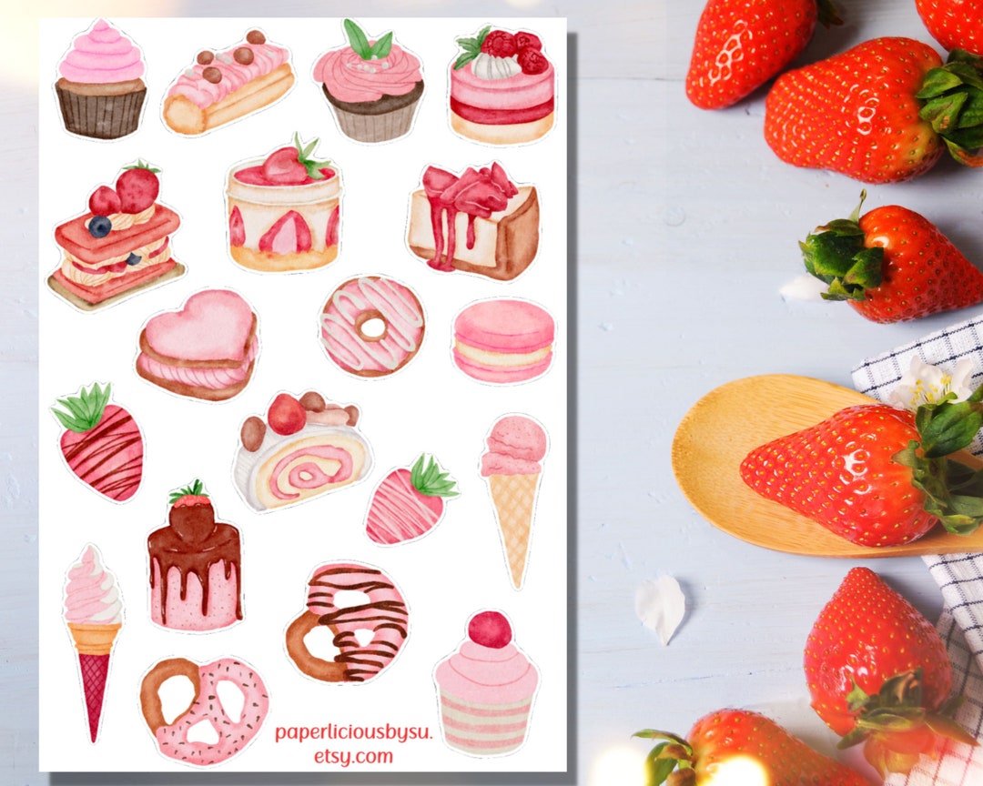 Strawberry Sticker Sheet, Strawberry Stickers, Strawberry Treats ...