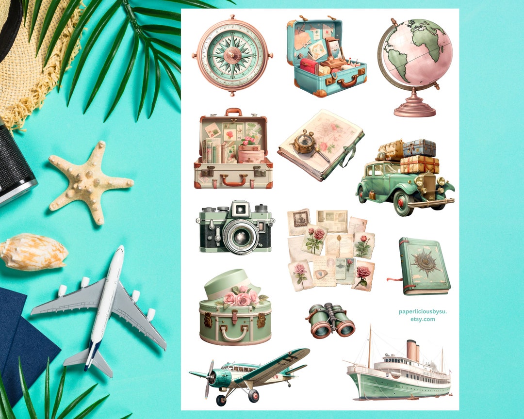 Vintage Travel Sticker Sheet, Vacation, Beach, Trip, Summer, Getaway ...