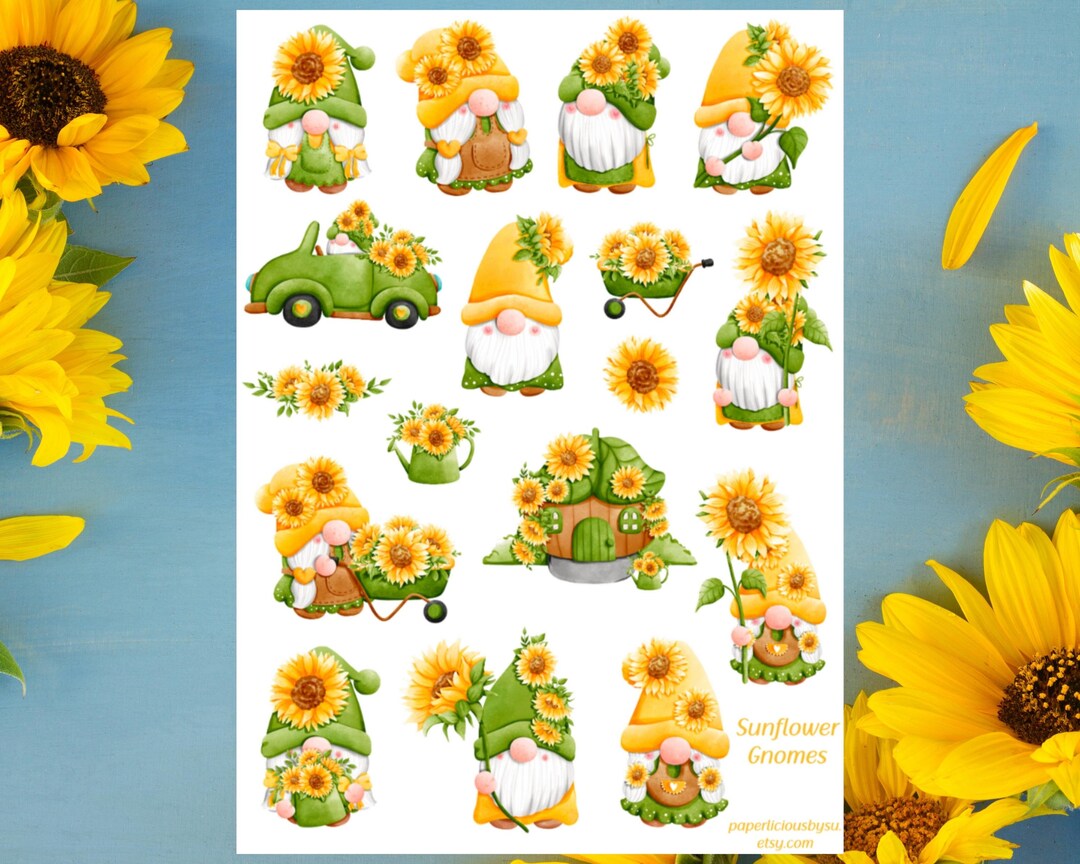 Sunflower Gnomes Sticker Sheet, Sunflower Sticker, Gnomes Sticker ...