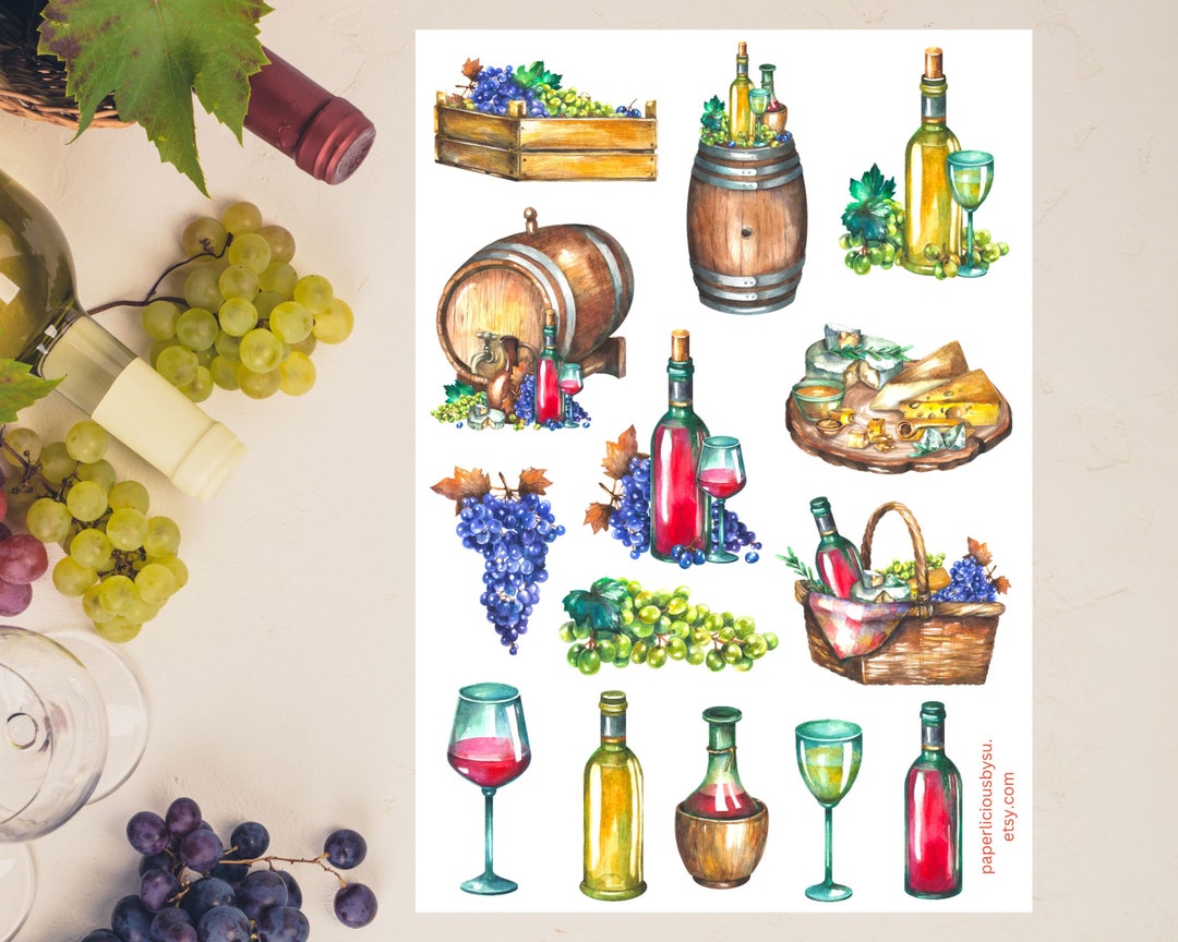 Wine Tasting Sticker Sheet, Winery Sticker, Wine, Drinks, Cheese ...