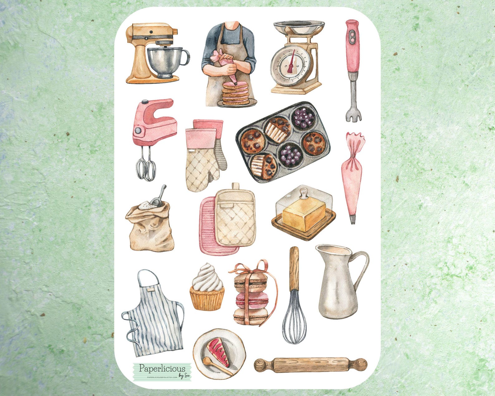 Watercolor Baking Sticker Sheet, Baking Stickers, Cooking, Culinary ...