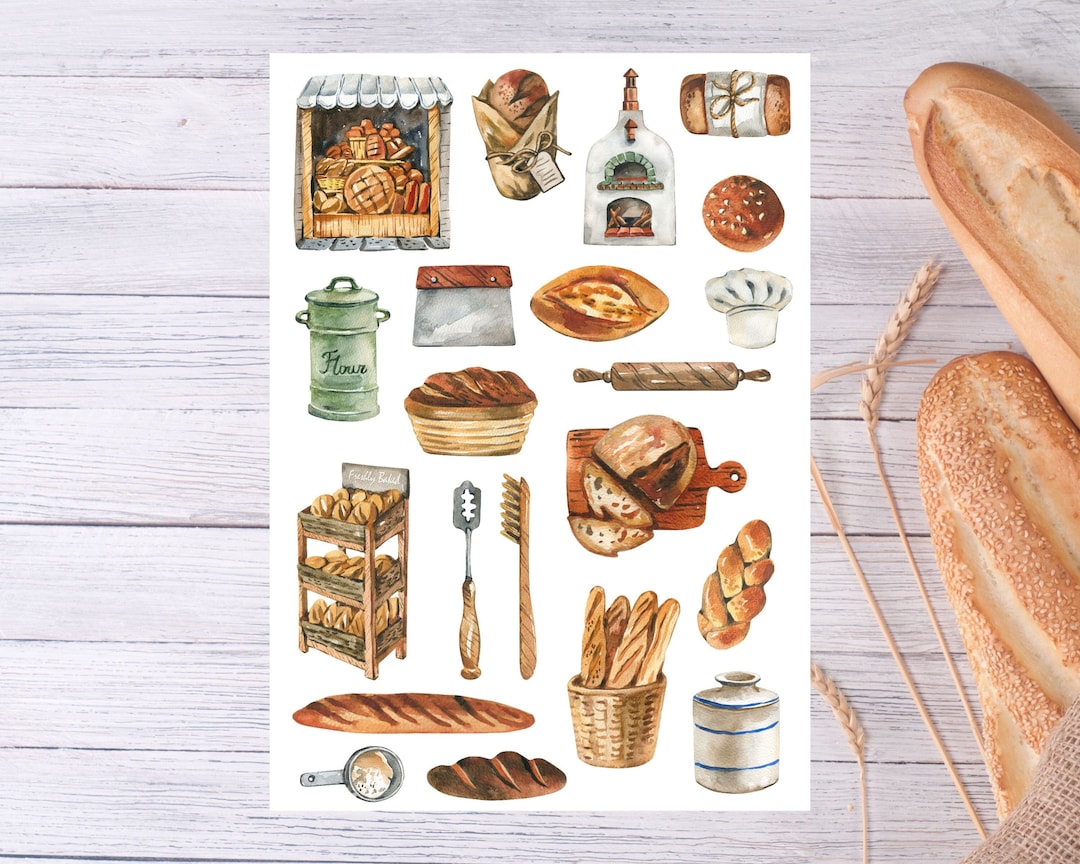Baguette Bakery Sticker Sheet, Fresh Bread Stickers, Baking, Cooking ...