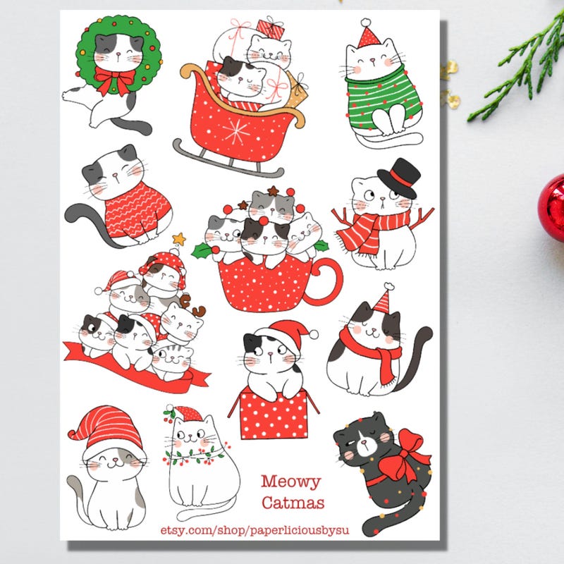 Cat Stickers for Christmas - Etsy