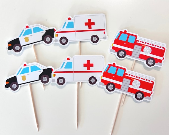 Rescue Vehicle Cupcake Toppers Emergency Vehicle Fire Truck - Etsy