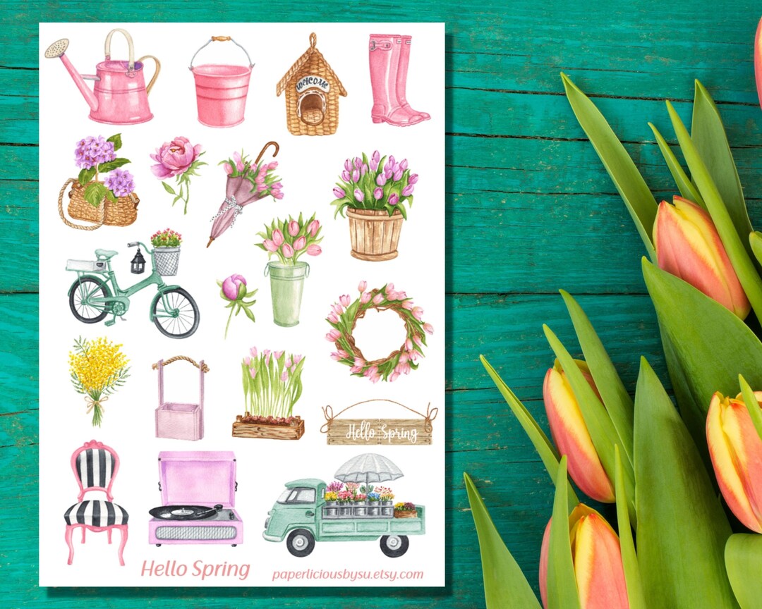 Hello Spring Sticker Sheet, Tulip Sticker, Floral Stickers, Tulip ...