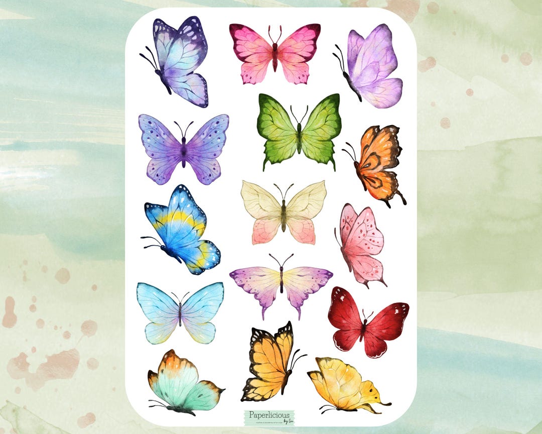 Watercolor Butterfly Sticker Sheet, Butterfly Stickers, Bugs, Garden ...